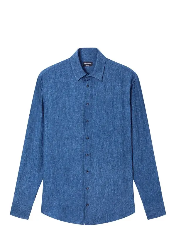 Giorgio Armani Regular-fit Shirt In Denim-effect Silk - Navy Blue