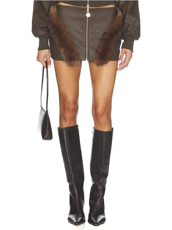 OW Bela Faux Fur Mini Skirt - Brown