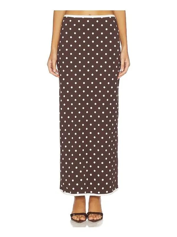 ROWEN ROSE Polka Dots Long Skirt - Brown Polka Dots