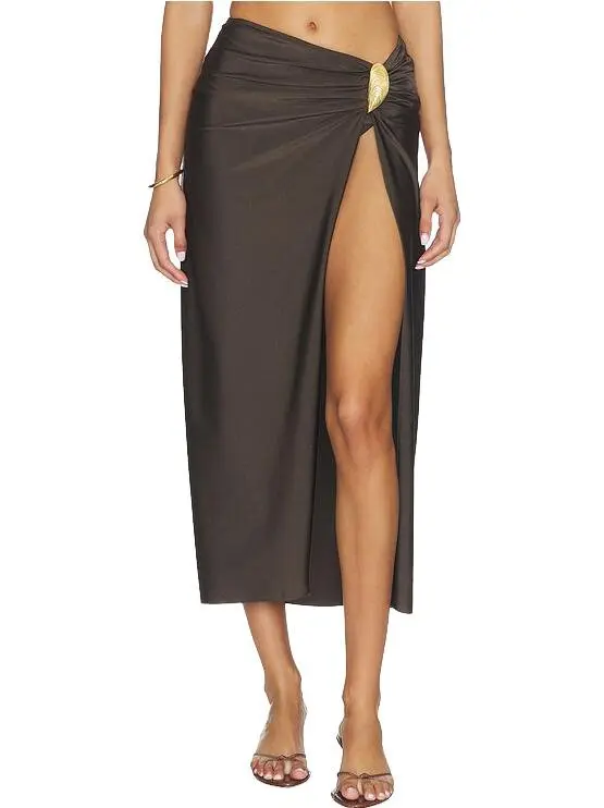 Simkhai Eiana Shell Midi Skirt - Chocolate
