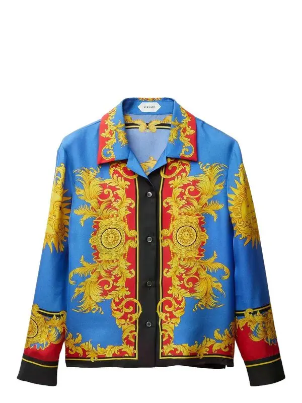 Versace Printed Silk Twill Shirt - Blue