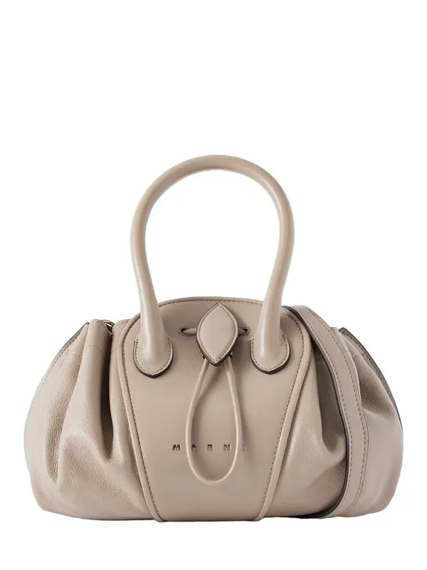 Marni Tulipea Ruched Leather Shoulder Bag - Beige