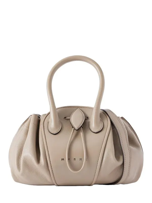 Marni Tulipea Ruched Leather Shoulder Bag - Neutrals