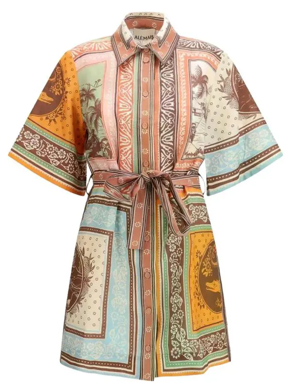 ALEMAIS Printed Mini Shirtdress - Neutrals