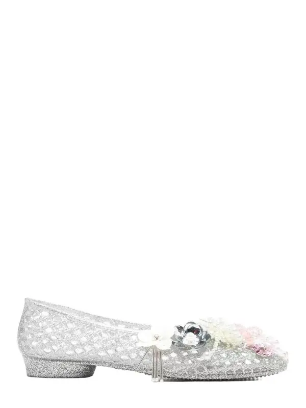 HEAVENLY JELLY Floral Embellished Ballet Flats - Silver