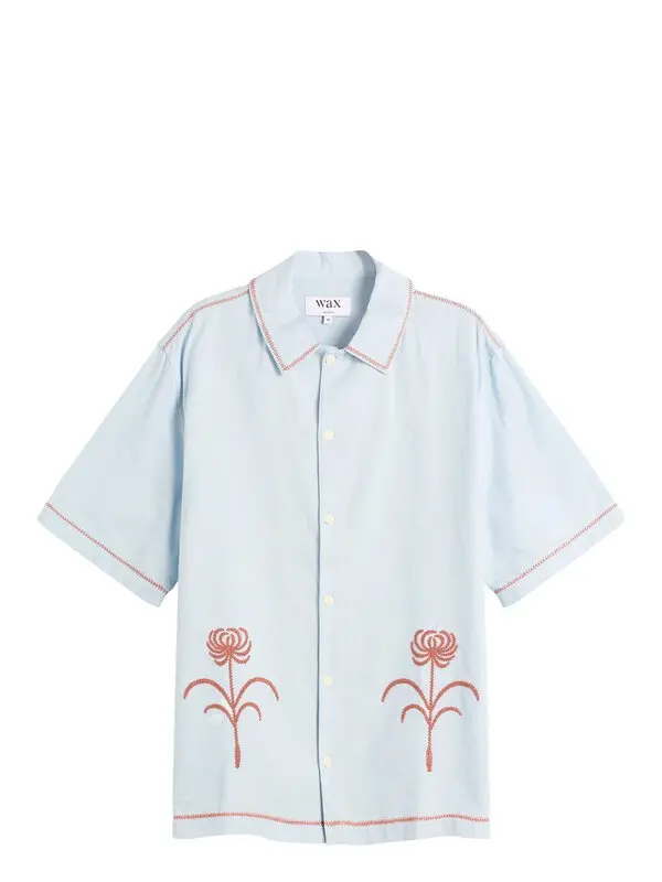 WAX LONDON Keats Dahlia Embroidery Vacation Shirt - Light Blue/rust