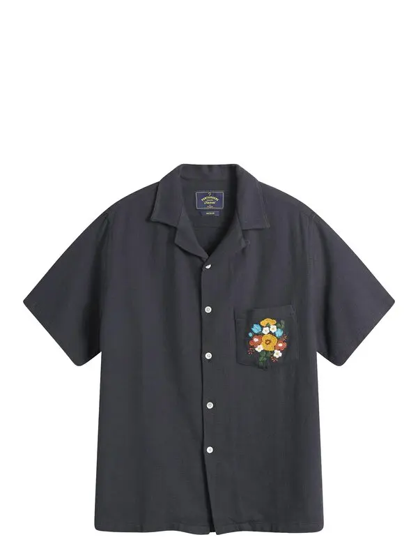Portuguese Flannel Embroidered Pocket Vacation Shirt - Navy