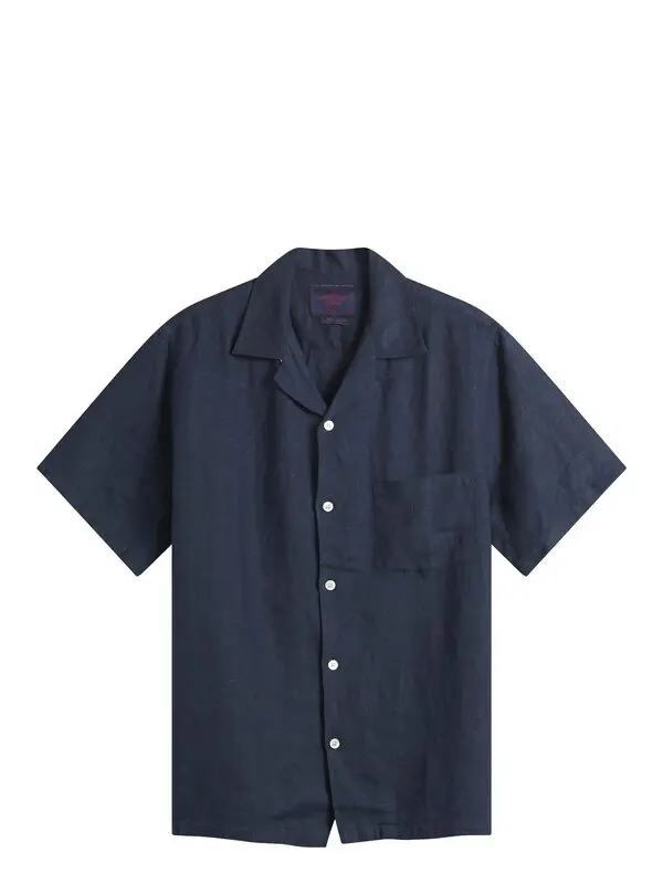 Portuguese Flannel Linen Camp Collar Vacation Shirt - Navy