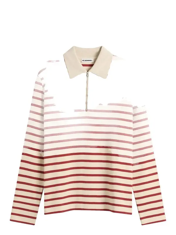 JIL SANDER Stripe Long Sleeve Polo - Salty Red