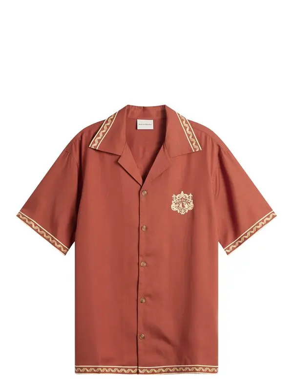 Drole De Monsieur Embroidered Bowling Shirt - Brick