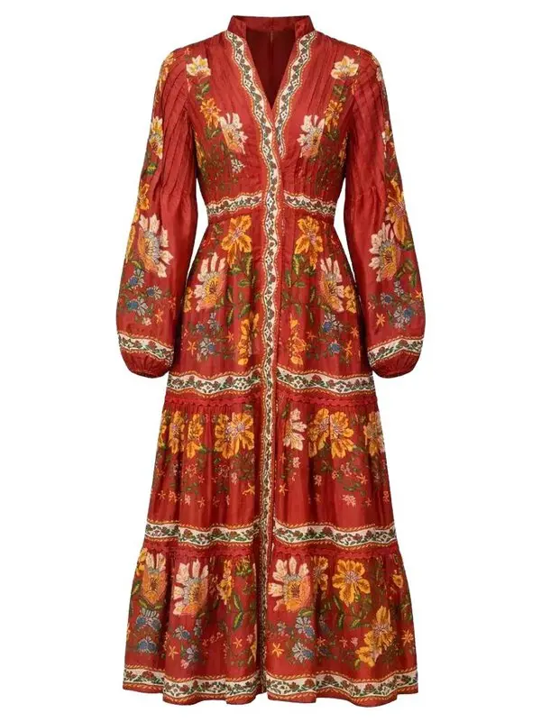 Farm Rio Garden Delight Maxi Dress - Red