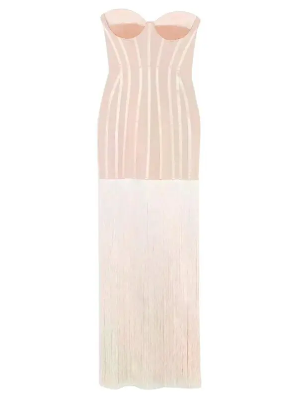 Elisabetta Franchi Tulle Dress With Fringes - Neutrals