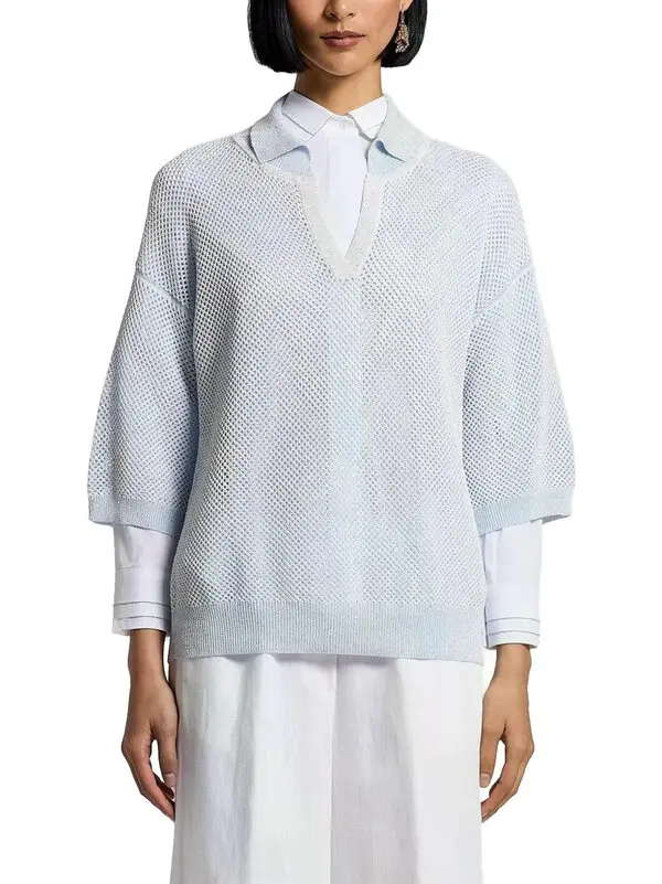 Peserico Sequined Cotton-yarn Polo Shirt - Blue