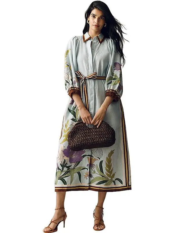 ALEMAIS Alfie Linen Midi Shirtdress - Ice Blue