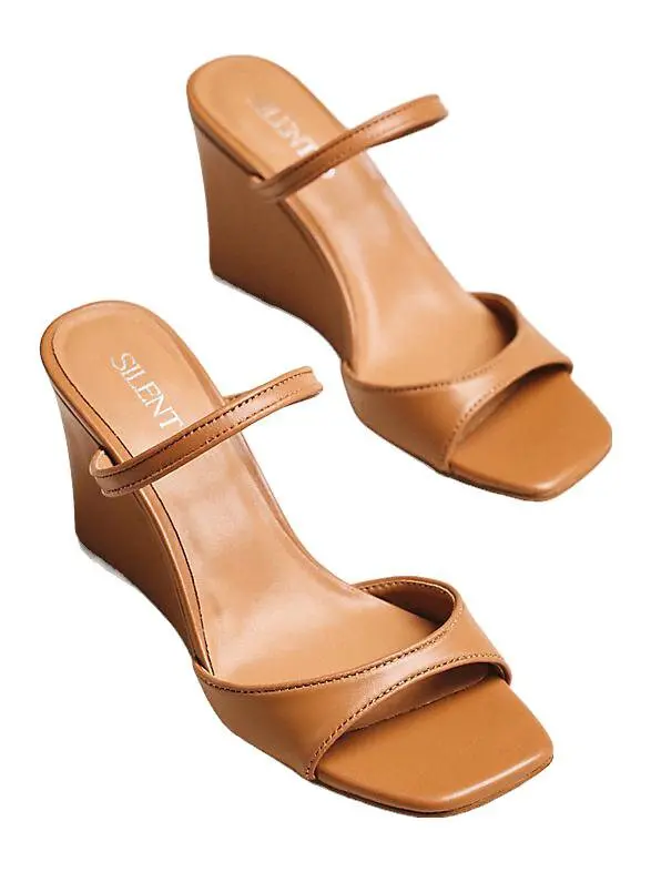 SILENT D Anisa Strappy Wedge Mule Sandals - Deep Tan