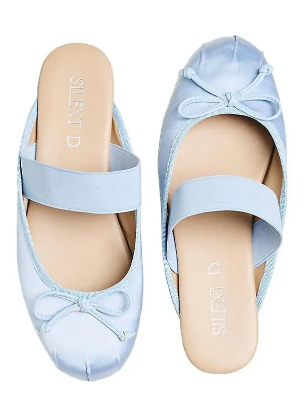 SILENT D Martha Slip-on Ballet Mules - Light Blue Satin