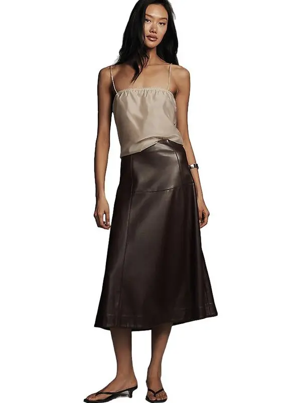 English Factory Faux Leather High-rise Midi Skirt - Dark Brown