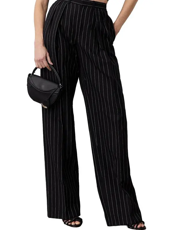 Ralph Lauren Striped Pleated Trousers - Black/lux Cream