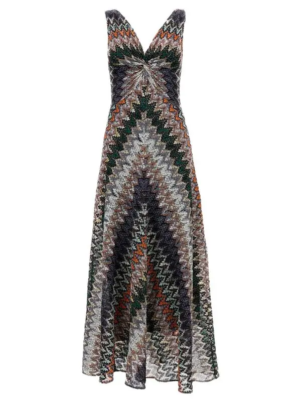 Missoni Long Sleeveless Zigzag Lace Dress - Multicolor