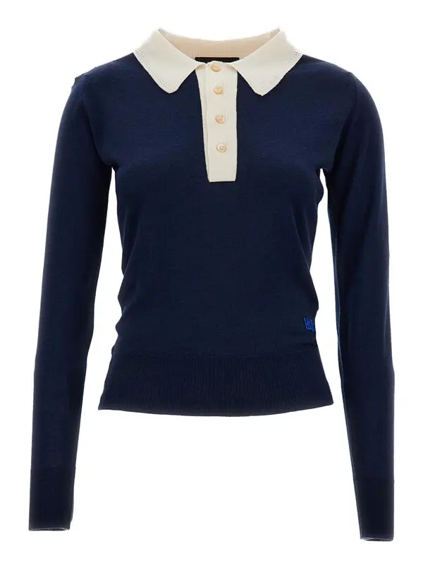 WALES BONNER Long-sleeved Merino Wool Polo Shirt - Blue
