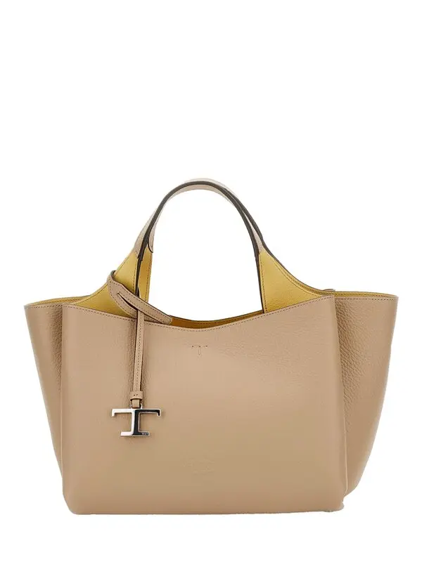 TOD'S Leather Handbag With 't' Charm - Beige