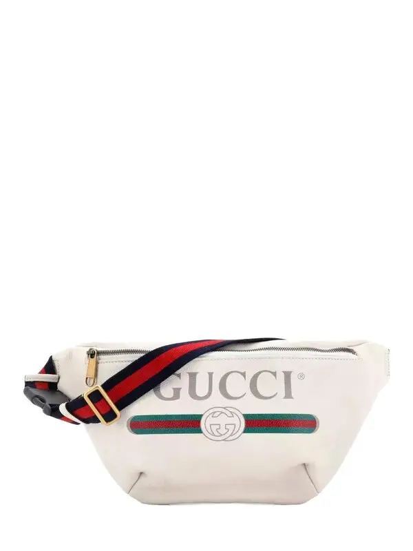 Gucci Logo Printed Leather Medium Belt Bag - White