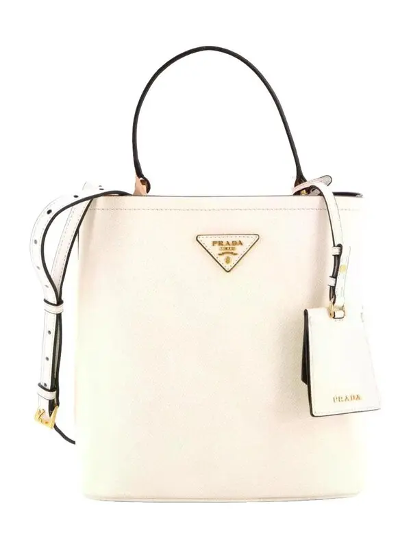 Prada Panier Saffiano Leather Medium Bucket Bag - White