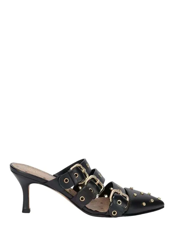Red Valentino Buckle Studded Mules - Black