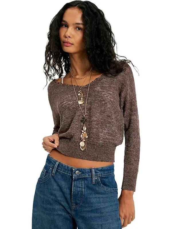 Free People Fine Gauge Linen Pullover - Shave Chocoloate
