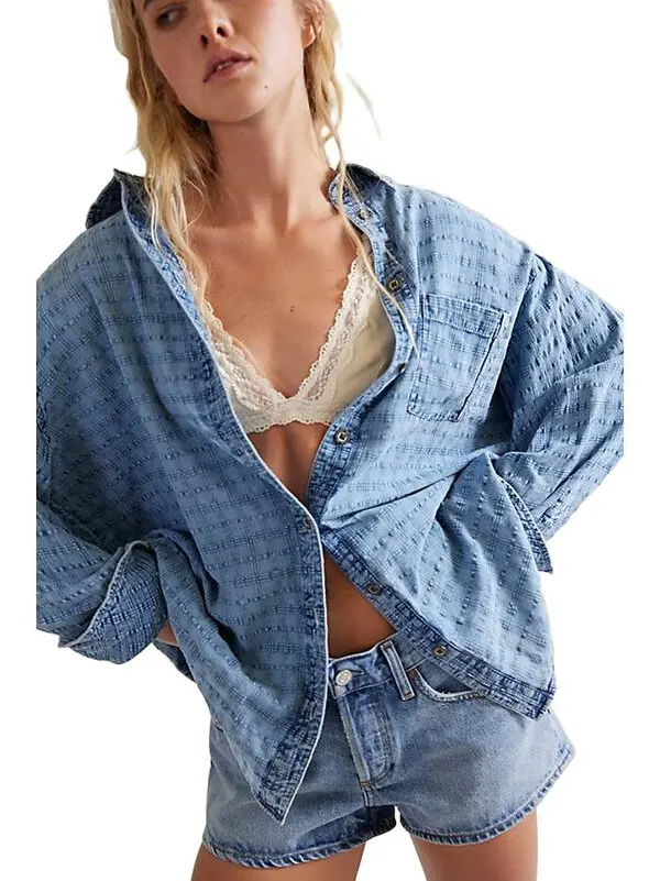 Free People We The Free Sabine Indigo Dobby Button Down - Vintage Blue Tint