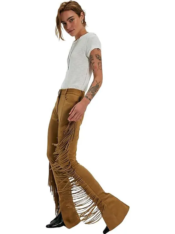 Norma Kamali Fringe Spat Pants - Camel