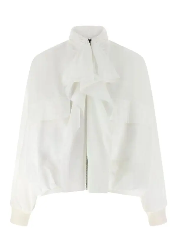 NUDE Ruffled-neck Cotton Jacket - White