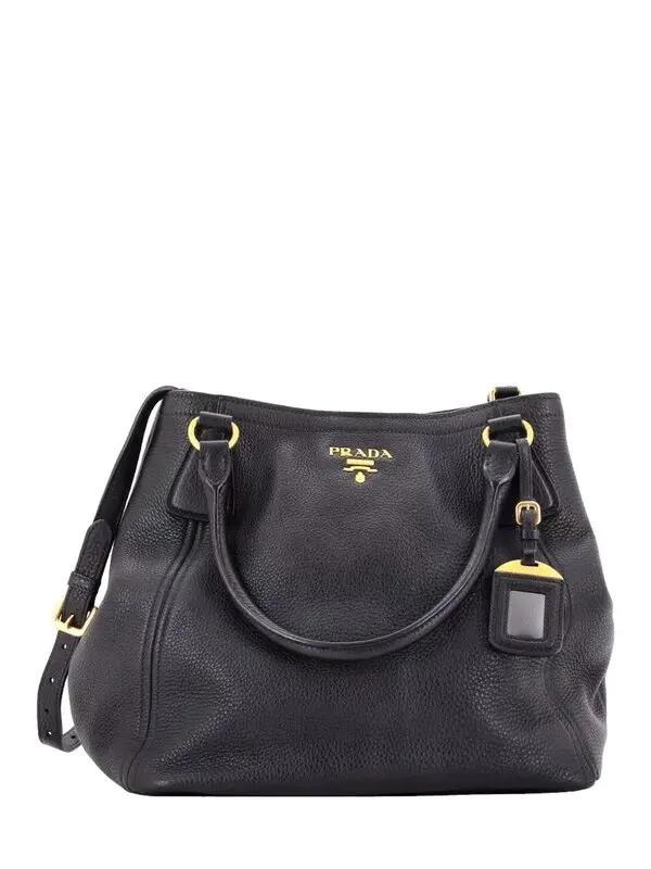 Prada Convertible Leather Medium Satchel - Black