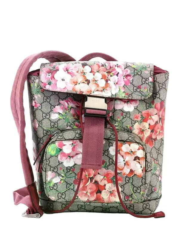 Gucci Buckle Blooms Print Gg Coated Canvas Small Backpack - Brown
