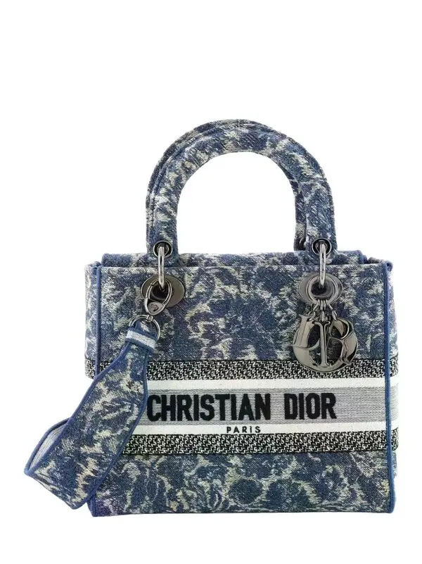 Dior Lady D-lite Embroidered Canvas Medium Satchel - Blue