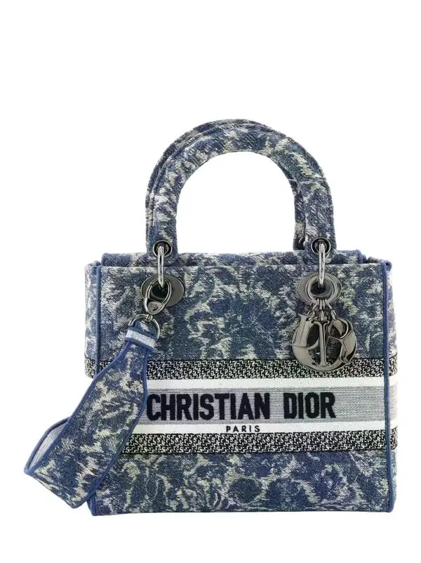 Dior Lady D-lite Embroidered Canvas Medium Satchel - Blue