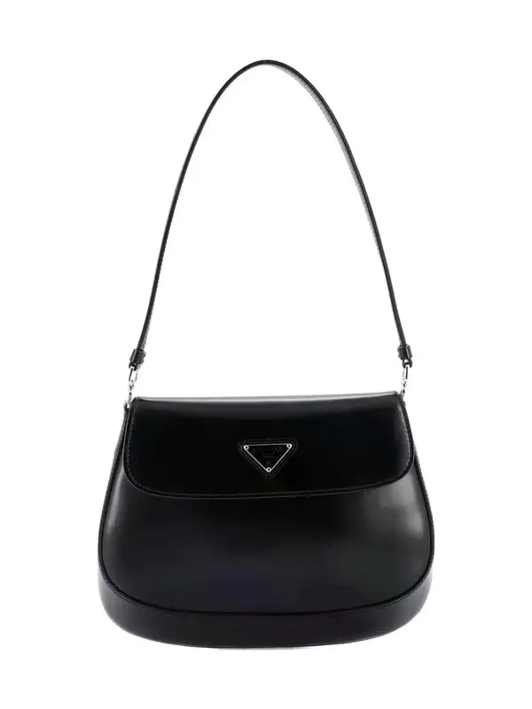 Prada Cleo Flap Shoulder Bag Spazzolato Leather Small - Black
