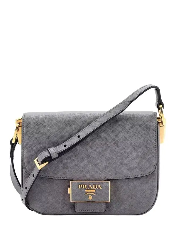 Prada Embleme Flap Bag Saffiano Leather Small Shoulder Bag - Grey
