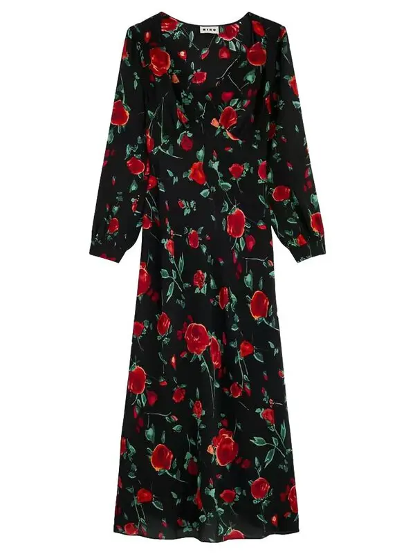 Rixo Mavis Floral Print Midi Dress - Black