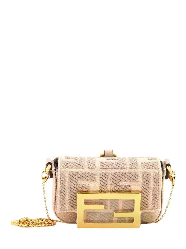 Fendi Chain Baguette Charm Zucca Embroidered Canvas Nano Crossbody Bag - Neutrals