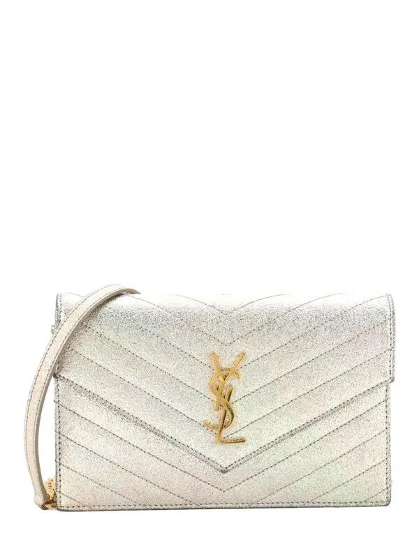 Saint Laurent Classic Monogram Wallet On Chain Matelasse Chevron Metallic Leather Small Crossbody Bag - Gold