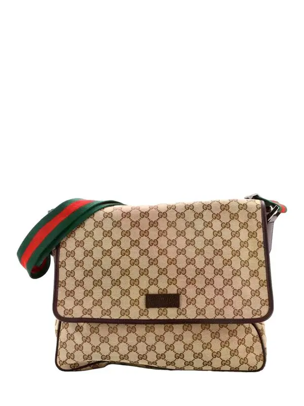 Gucci Web Strap Flap Messenger Gg Canvas Medium - Brown