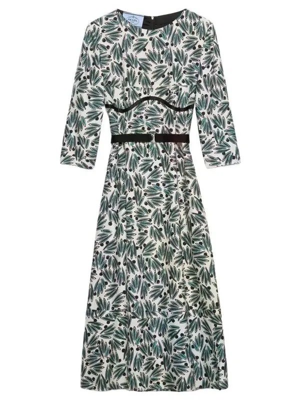Prada Printed Pongé Sheath Dress - Neutrals