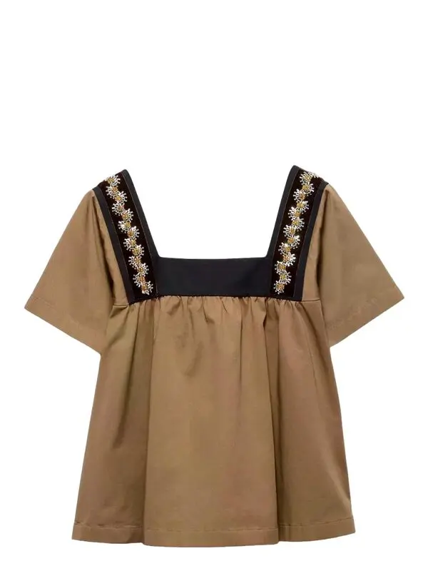 Prada Embroidered Old Gabardine Top - Neutrals