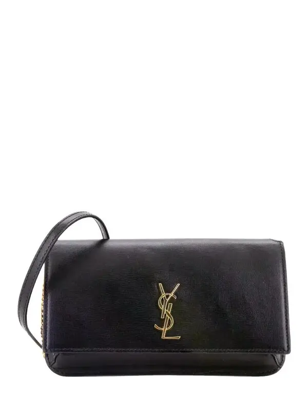 Saint Laurent Monogram Leather Phone Holder - Black