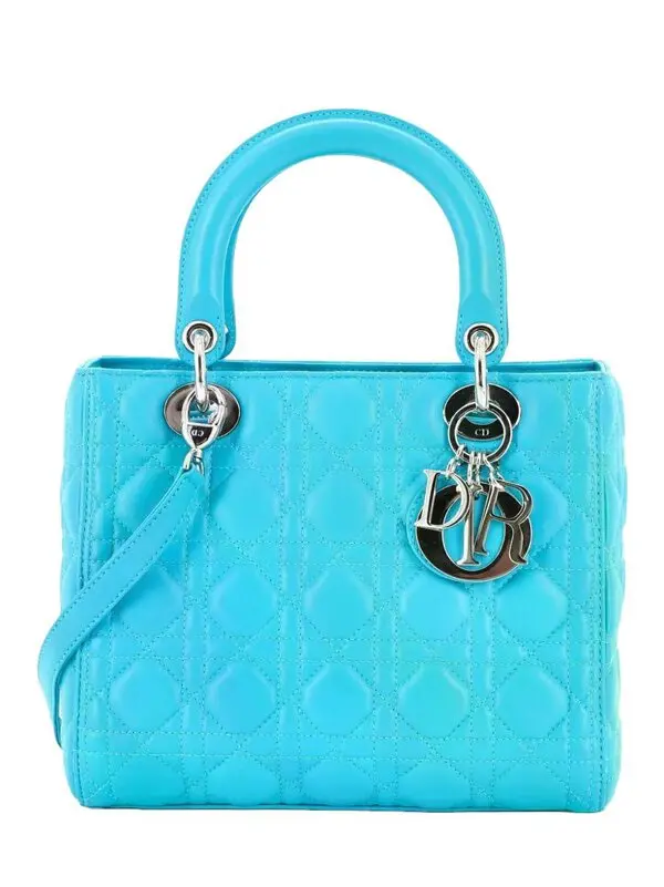 Dior Lady Cannage Quilt Lambskin Medium Satchel - Blue