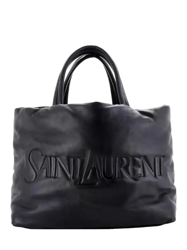 Saint Laurent Debossed Logo Padded Leather Tote Bag - Black