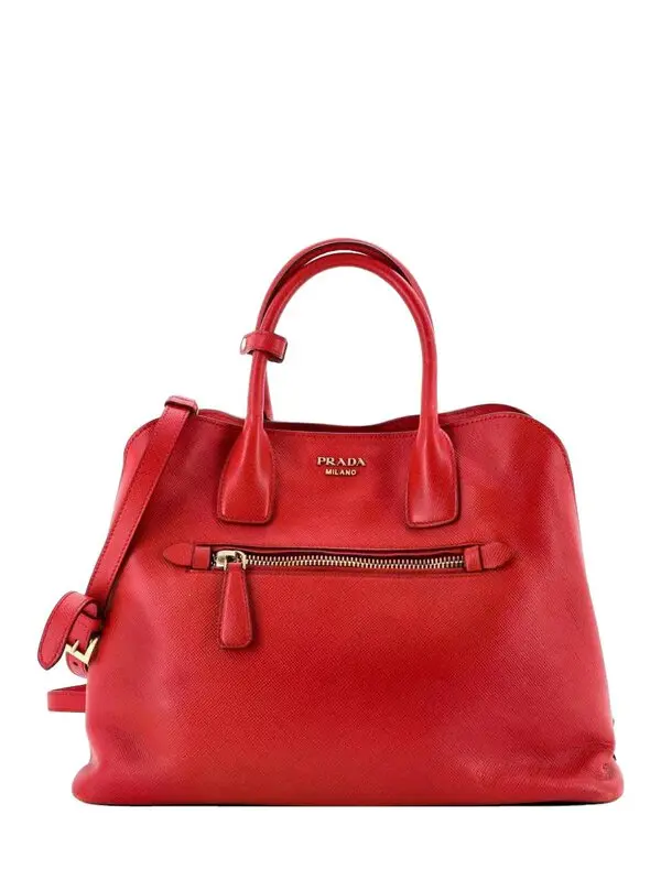 Prada Cuir Promenade Front Zip Saffiano Leather Large Tote Bag - Red