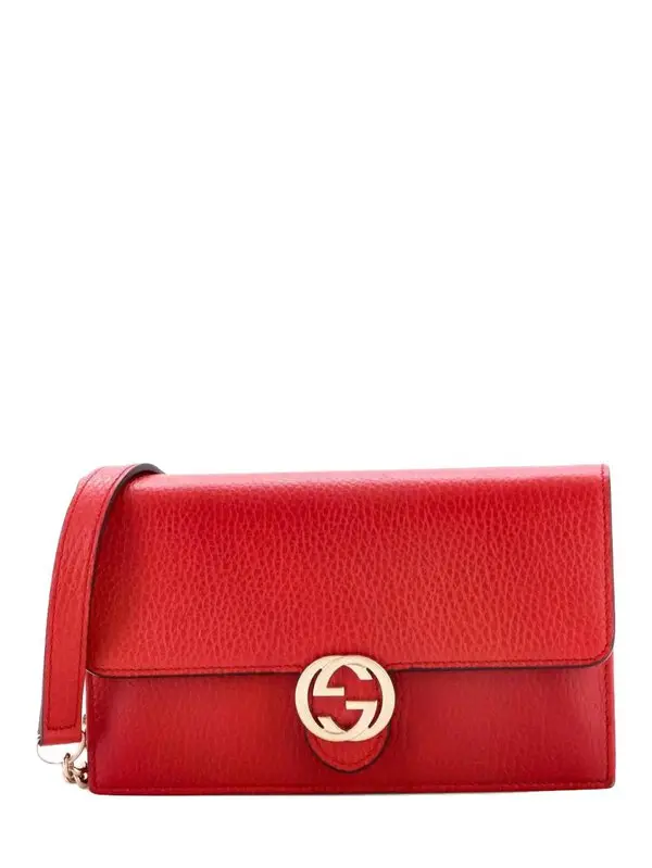 Gucci Interlocking Wallet On Chain Leather Crossbody Bag - Red