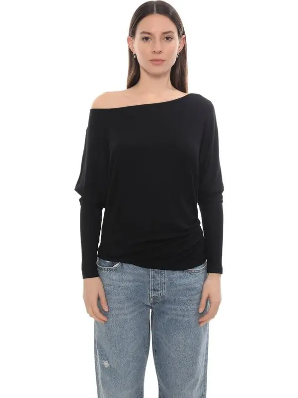 MONLICIA Long Sleeve Off-shoulder Top - Black